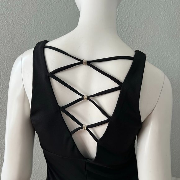 Dresses | Vintage 9s Black Y2k Plunging Backline Wiggle Cocktail Party ...